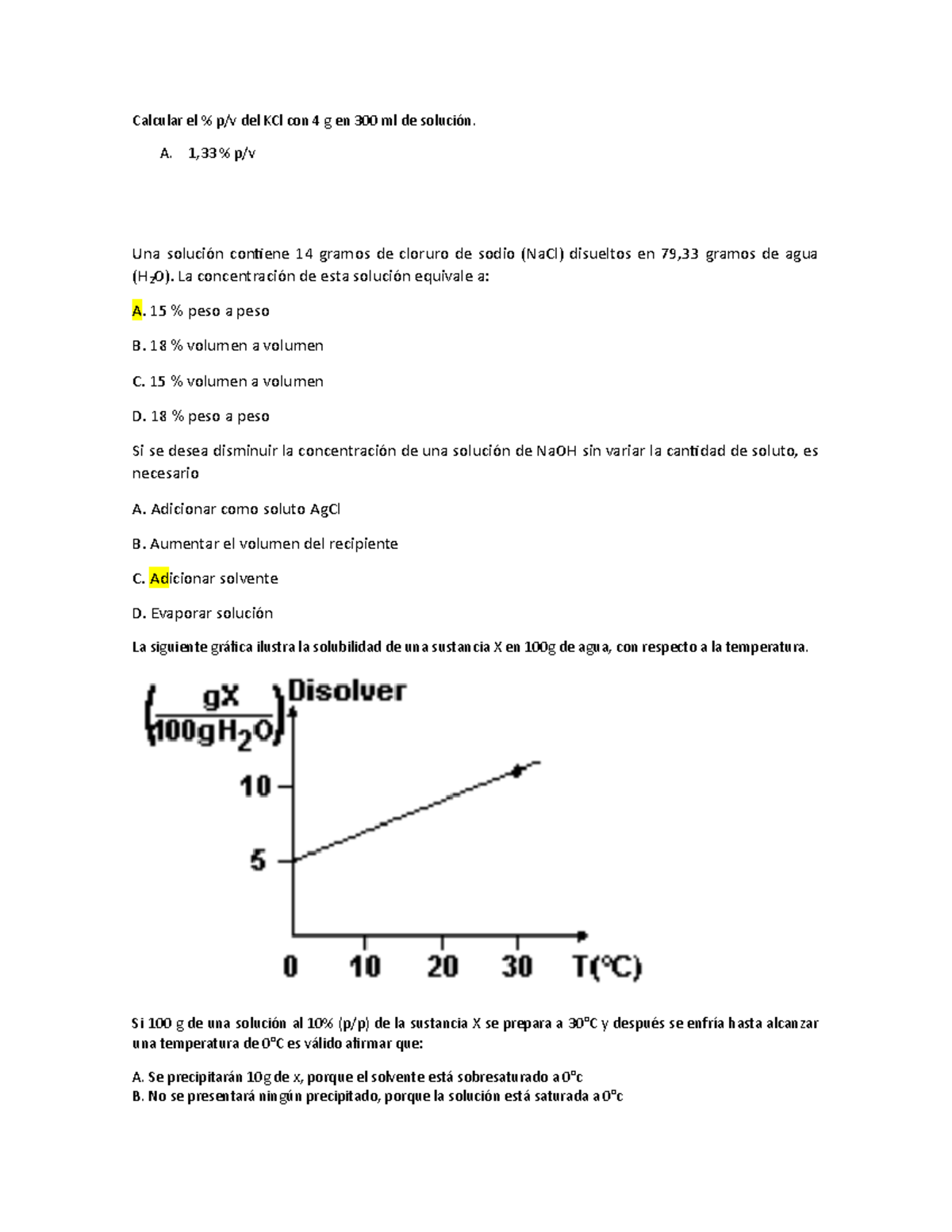 Ejercicios Taller De Soluciones Calcular El P v Del KCl Con 4 G