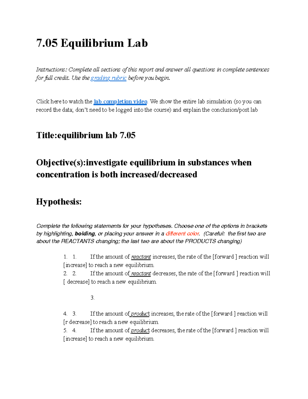 7.05 Equilibrium Template-2 - 7 Equilibrium Lab Instructions: Complete ...