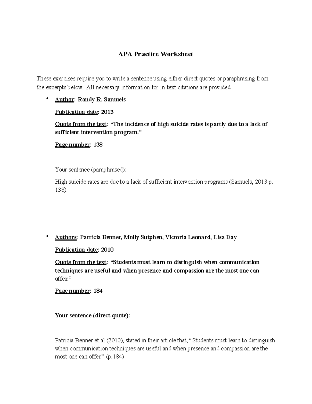 2022 APA Worksheet - NURS 3320 - Studocu