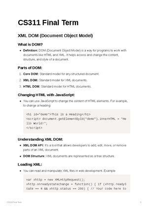 CS311 Final Term Past Papers - 70 percent paperr was easy very conceptual paper overall Q # 1 ...