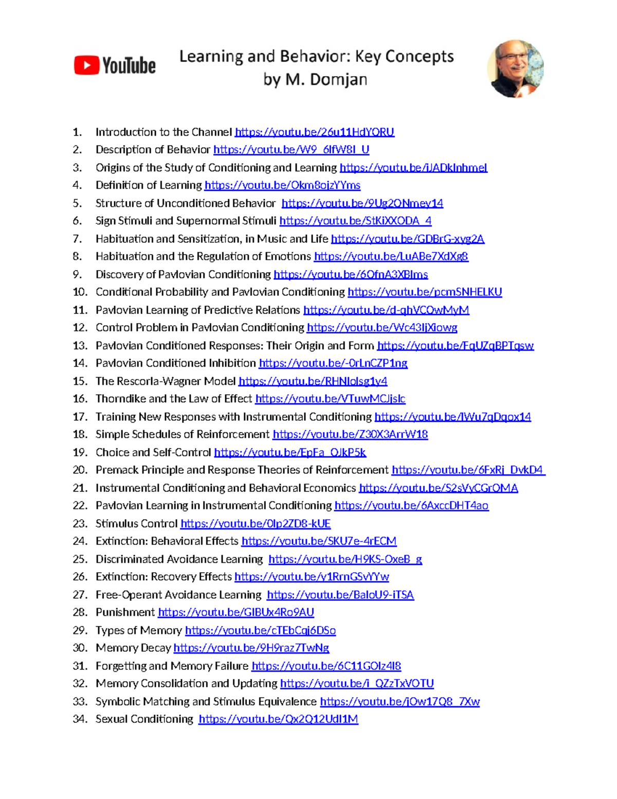 Domjan Youtube Links - additional videos from textbook author ...