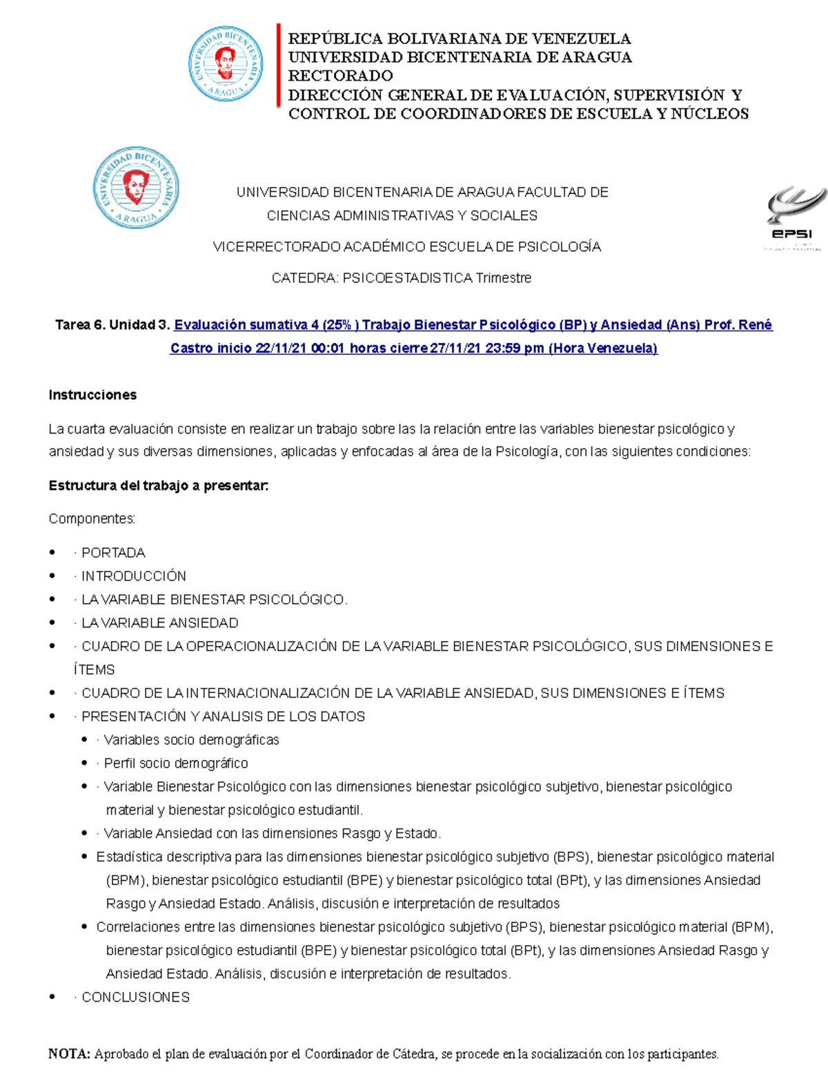 4ta Sumativa 25% Psico Stat EPSI UBA Prof. René Castro 2021-3 ...