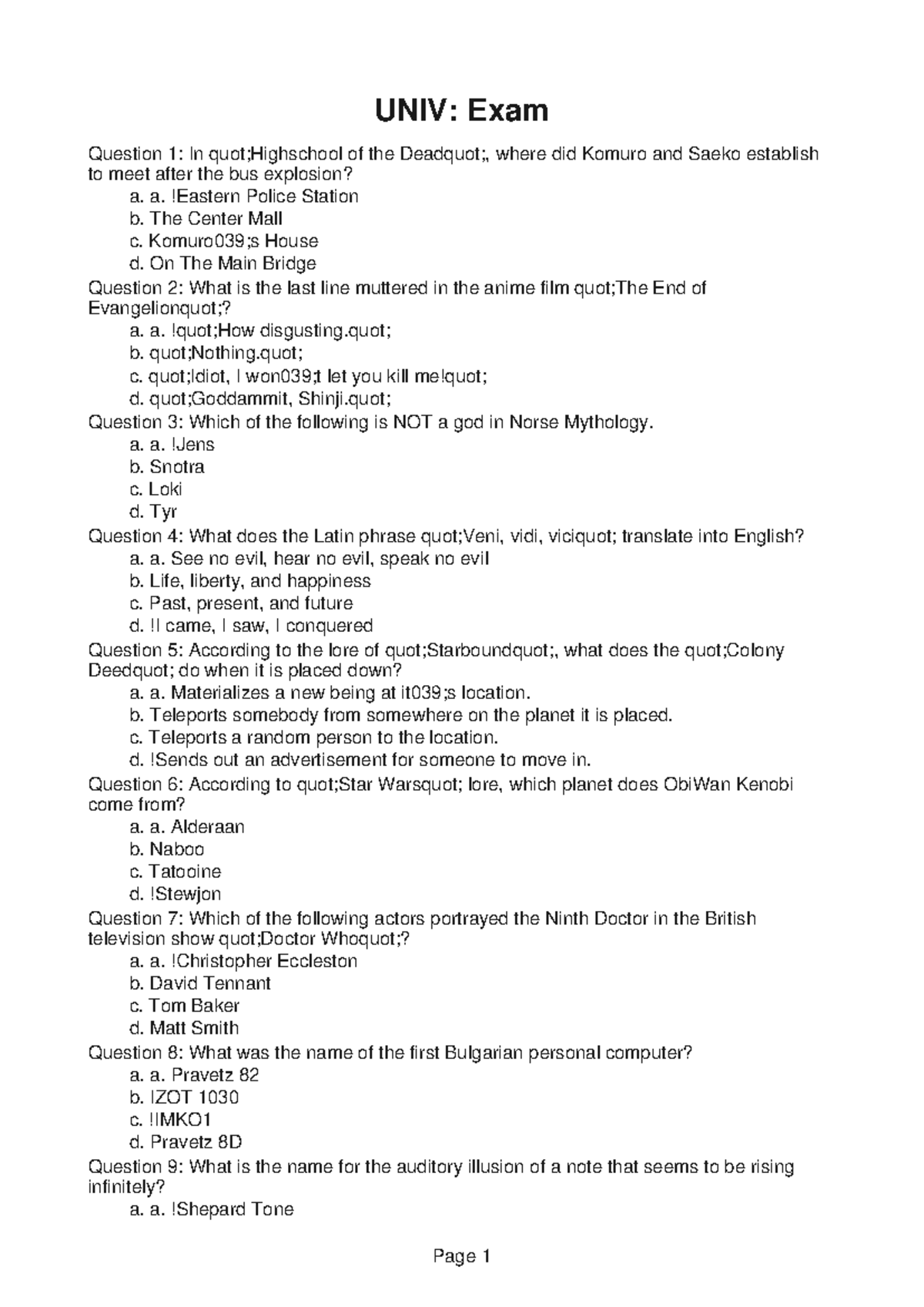 UNIV129 Infomation 1 - universities - UNIV: Exam Question 1: In quot ...