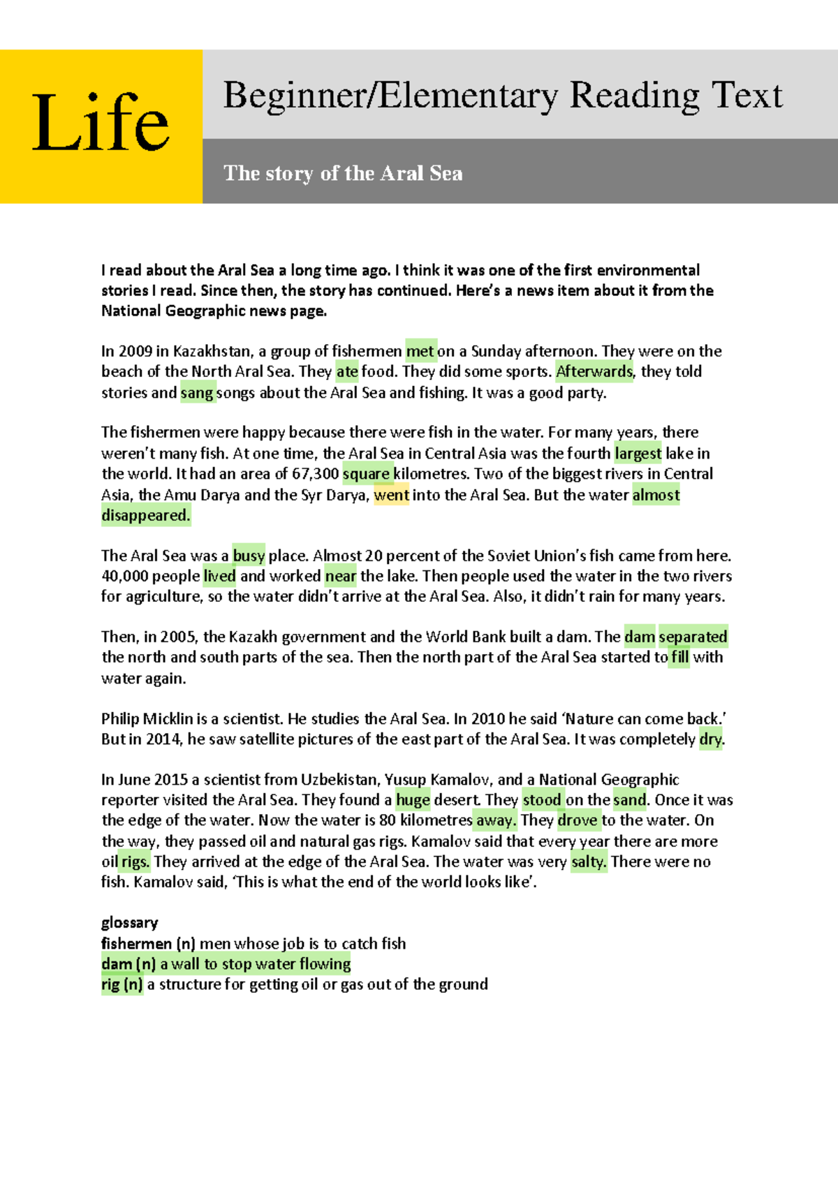 Beginner-Elementary Reading Text - I think it was one of the first ...