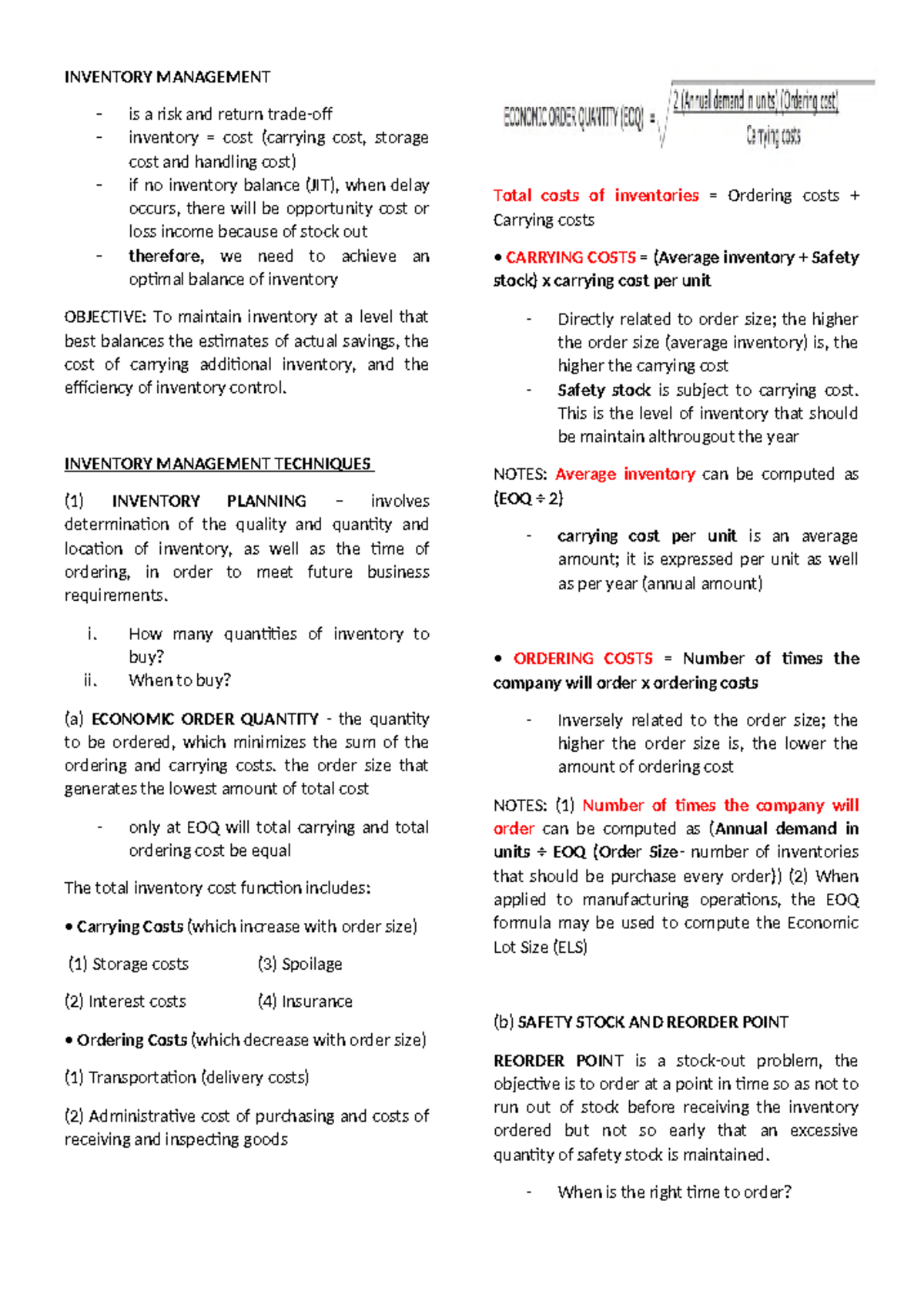 Inventory Management - notes - INVENTORY MANAGEMENT is a risk and ...
