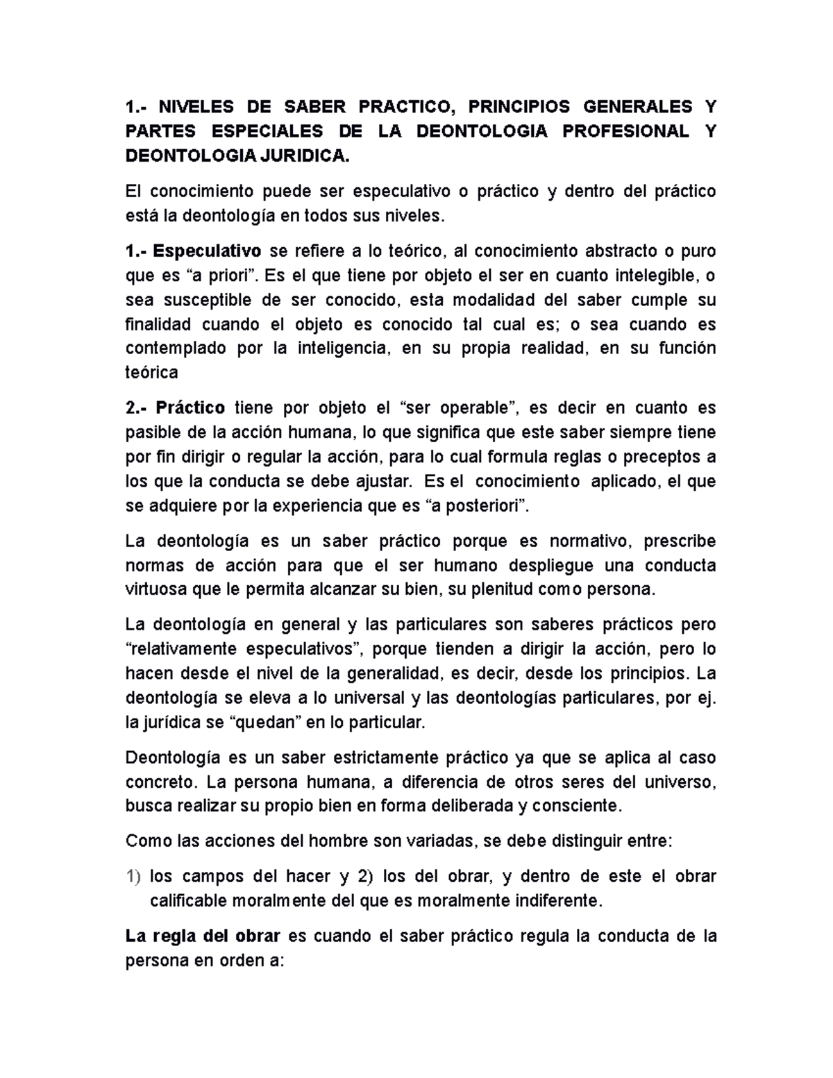 Natacha Deontologia-1 - 1.- NIVELES DE SABER PRACTICO, PRINCIPIOS ...
