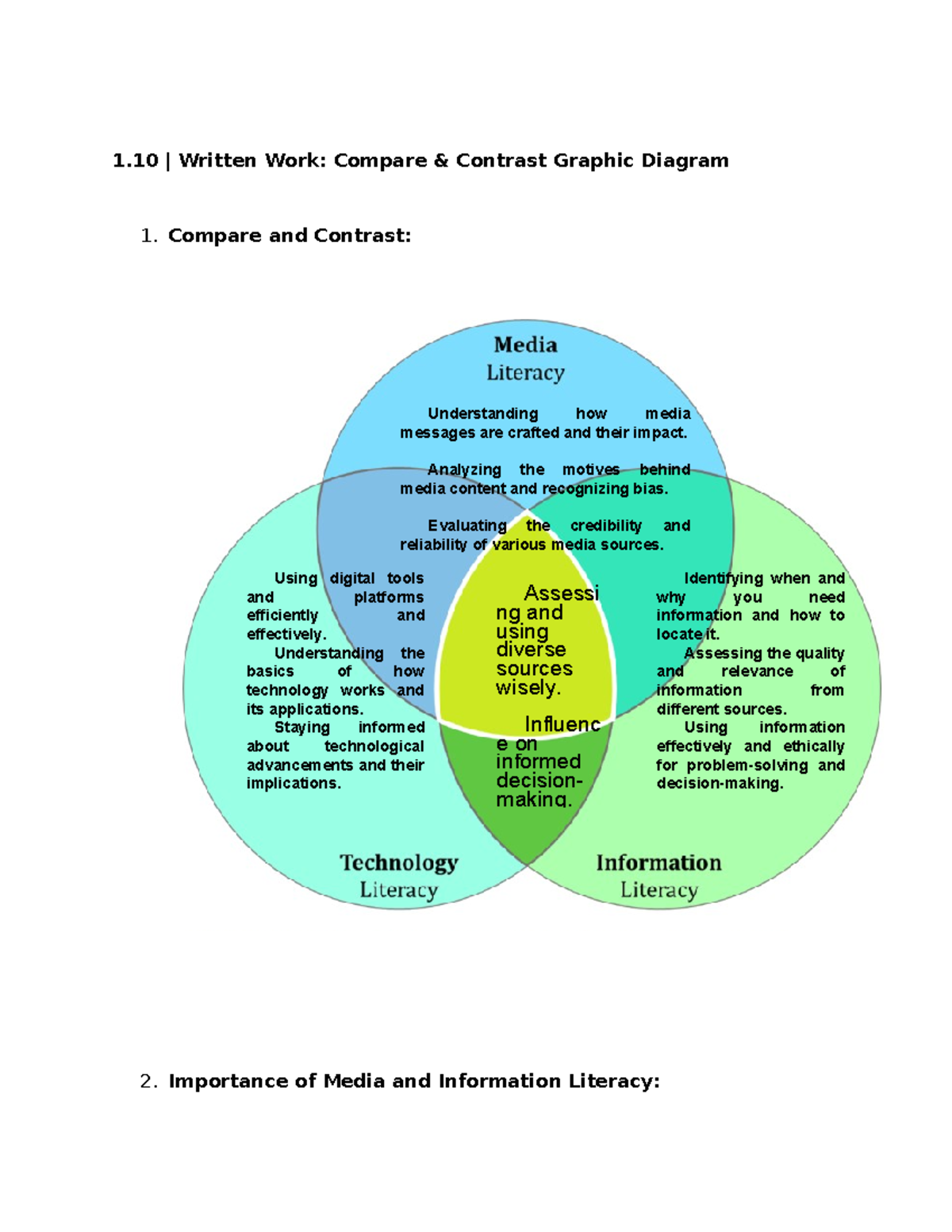 MIL media literacy notes - 1 | Written Work: Compare & Contrast Graphic ...