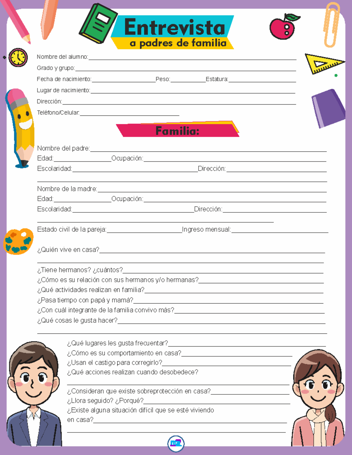Entrevistas padres de familia y alumnos pdf - Nombre del - Studocu