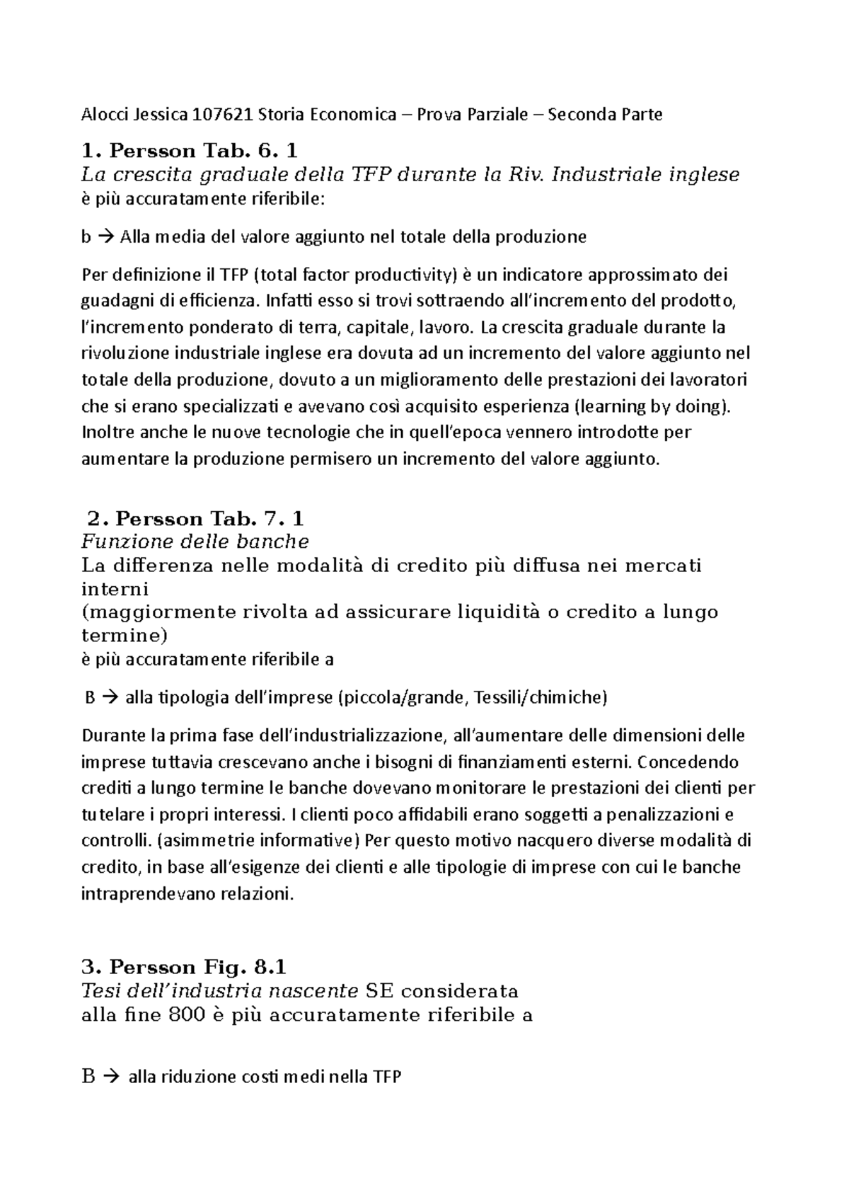 Storia economica Prova Int. - Alocci Jessica 107621 Storia Economica ...
