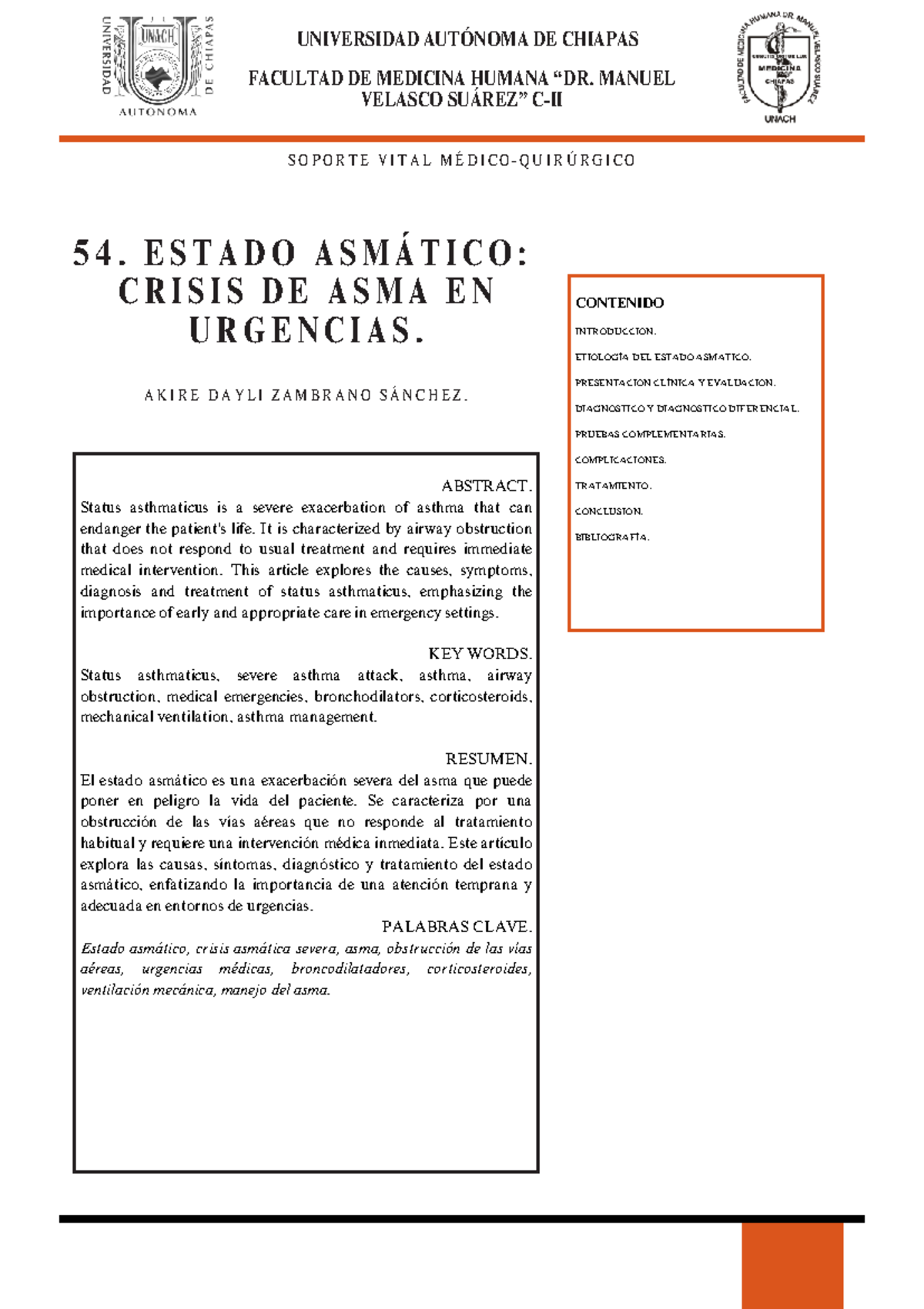 54. Estado ASMÁTICO Crisis DE ASMA EN Urgencias - CONTENIDO INTRODUCCIÓN. ETIOLOGÍA DEL ESTADO ...
