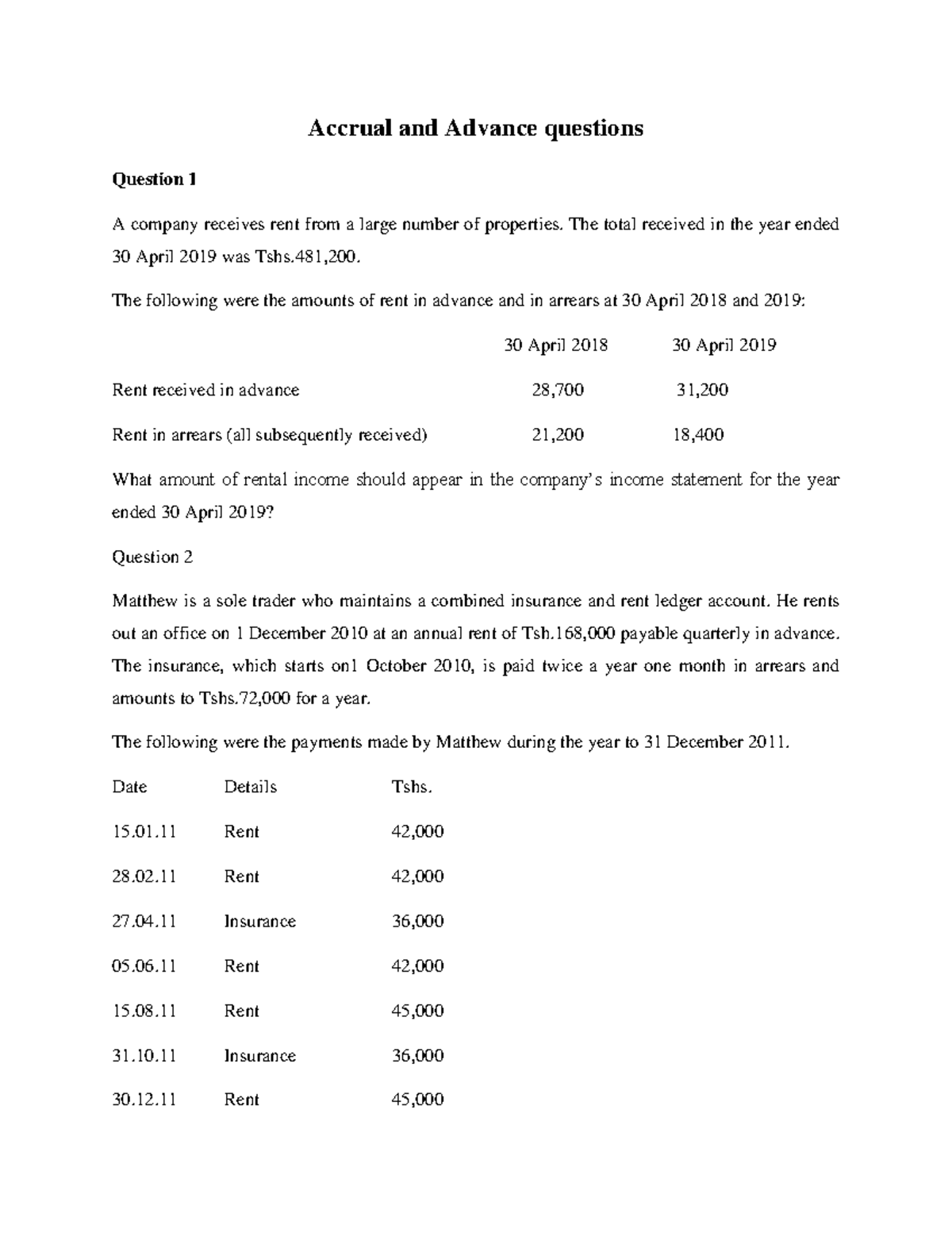 Accrual and Advance questions - Accounting - Studocu