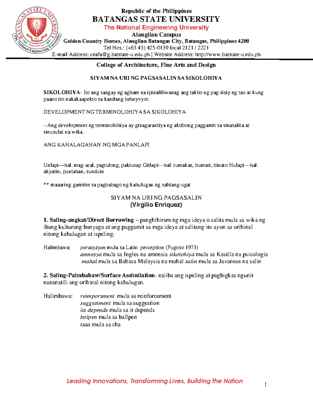 Notes Yunit 3 - Pagsasalin, Yunit 4 - Bahagi ng Pamanahong-Papel ...