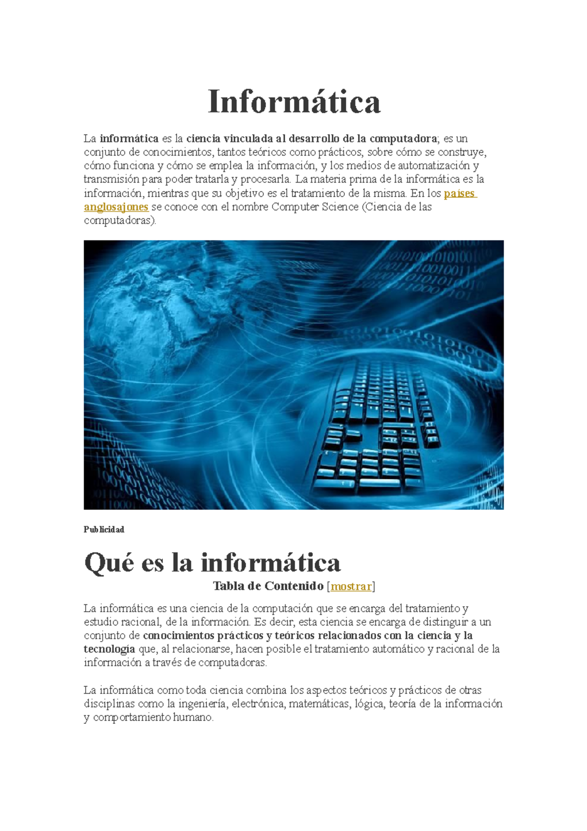 Informática - ensayo informática - Informática La informática es la ...