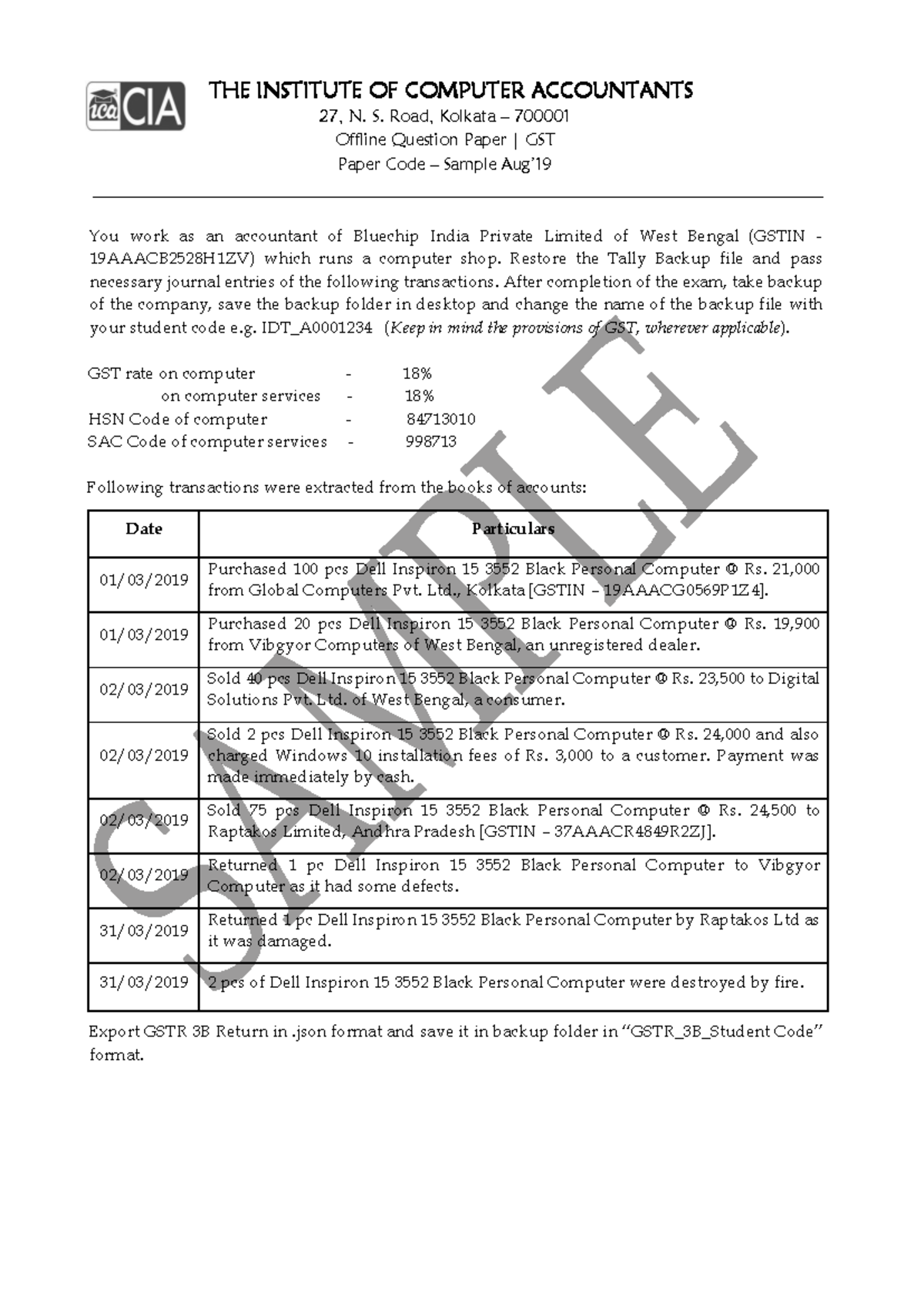 GST sample paper 1 - Notes requires - THE INSTITUTE OF COMPUTER ...