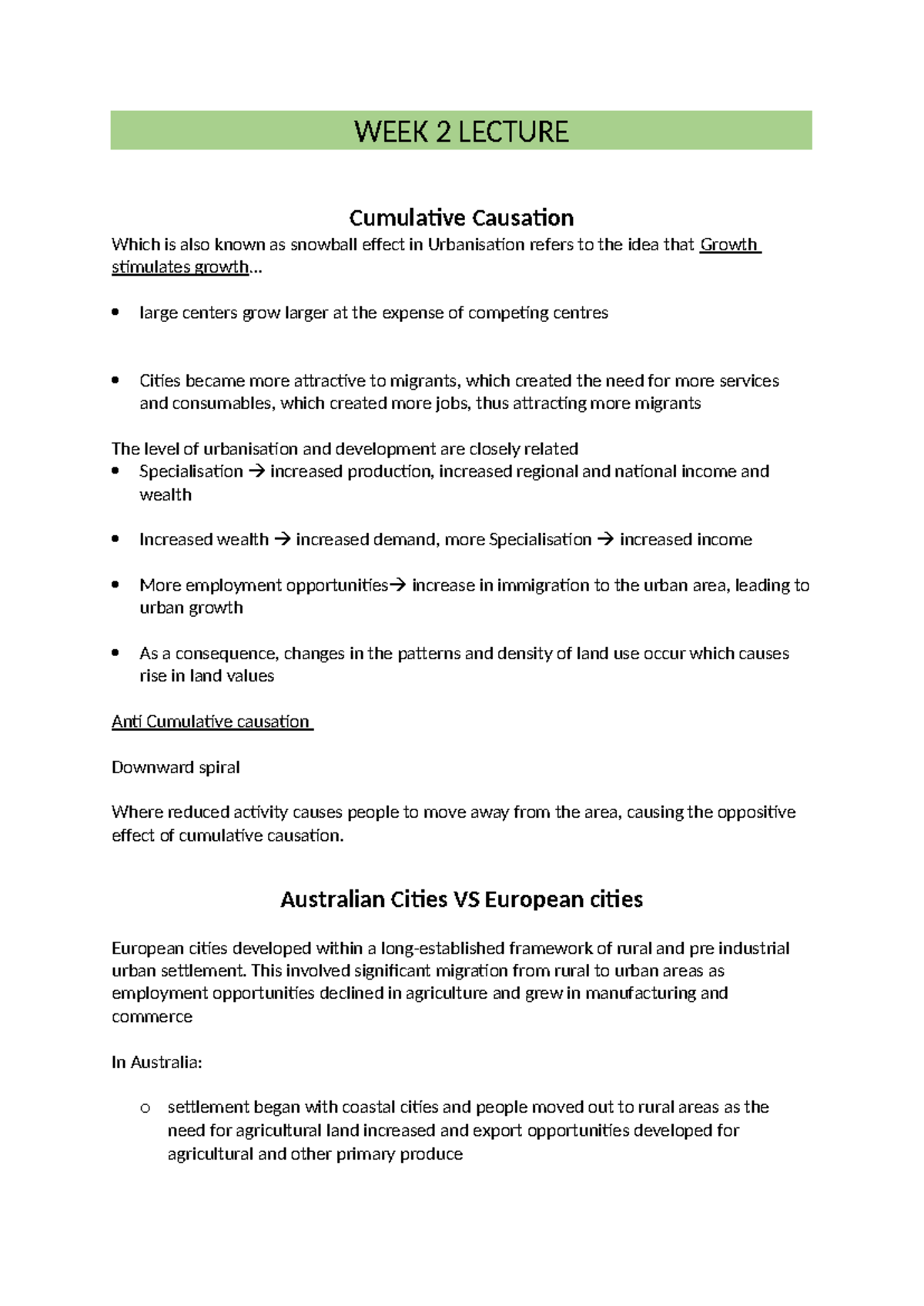 WEEK 2 Lecture - WEEK 2 LECTURE Cumulative Causation Which is also known as snowball effect in ...