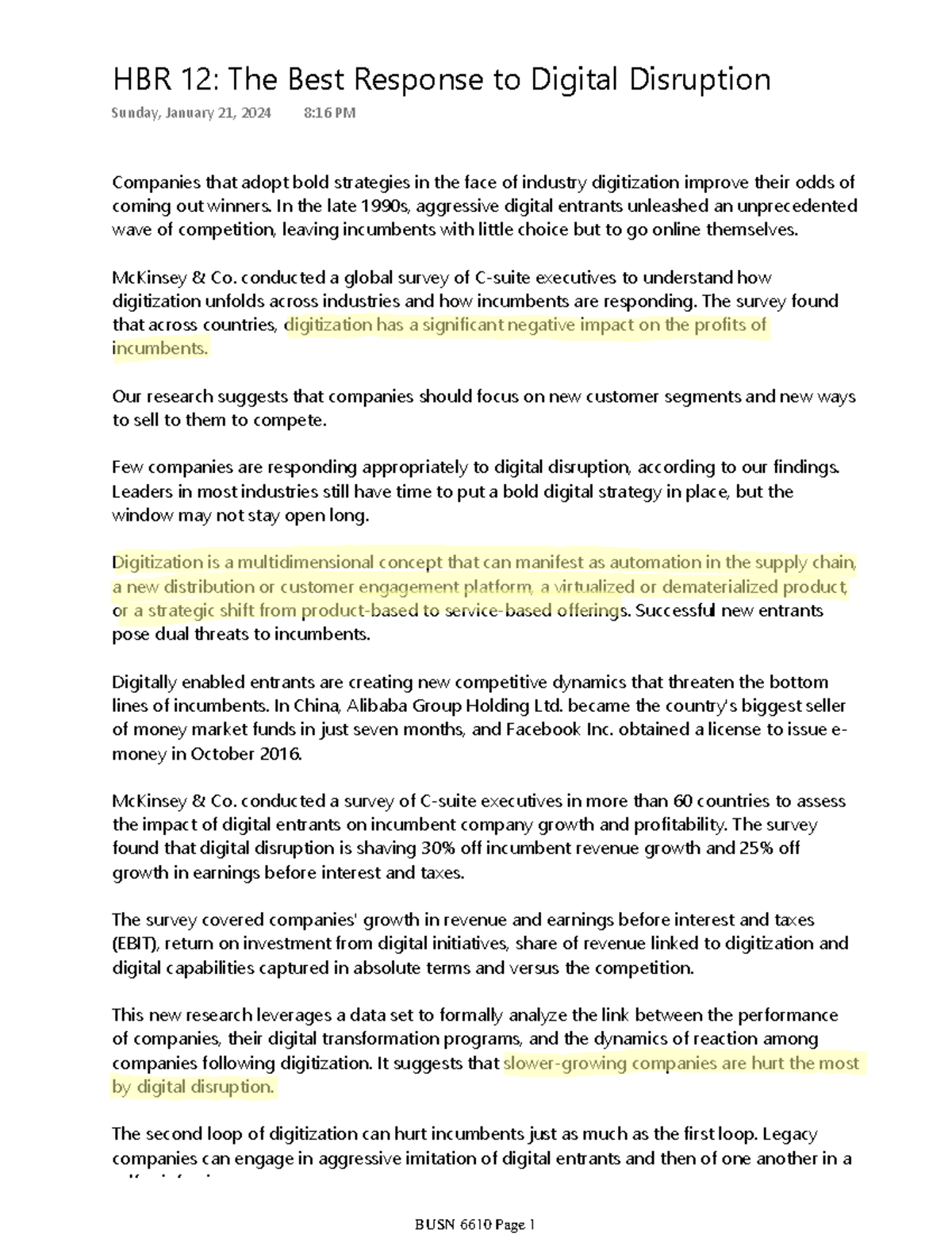 HBR The Best Response to Digital Disruption SUmmary - Companies that ...