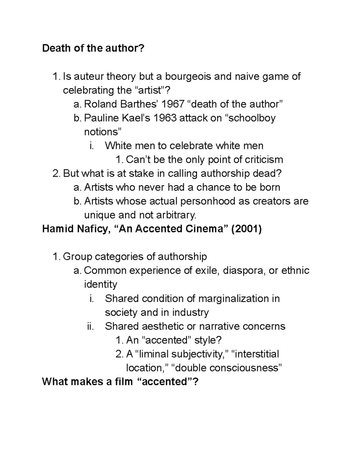 Lecture #8 the auteur revived - Death of the author? Is auteur theory ...