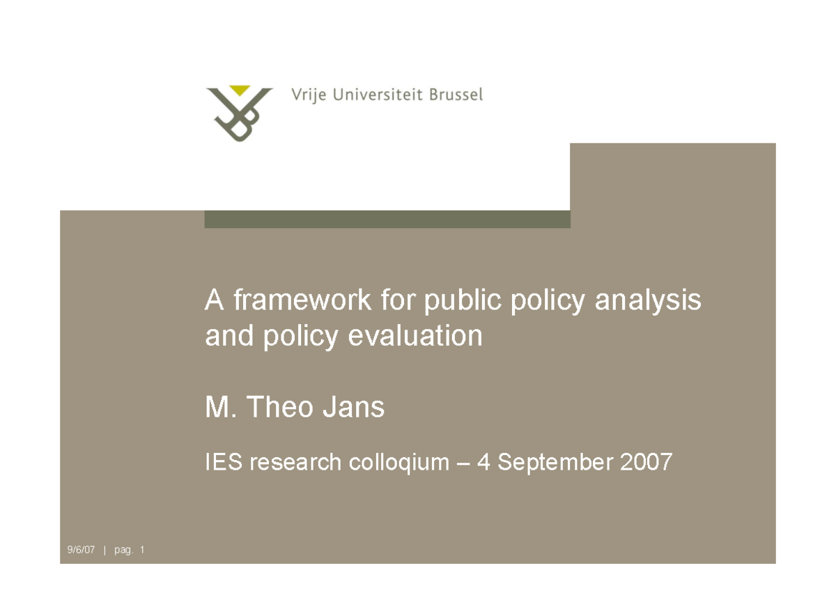 Policy Analysis - Talks about how to analyse policies - 9/6/07 | pag. 1 ...