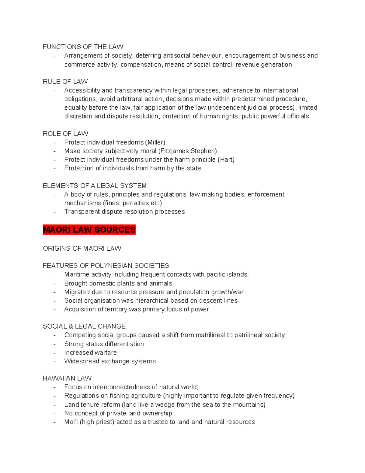 Functions of Law and Maori Law Sources - LAWS121 Practice Qs ...