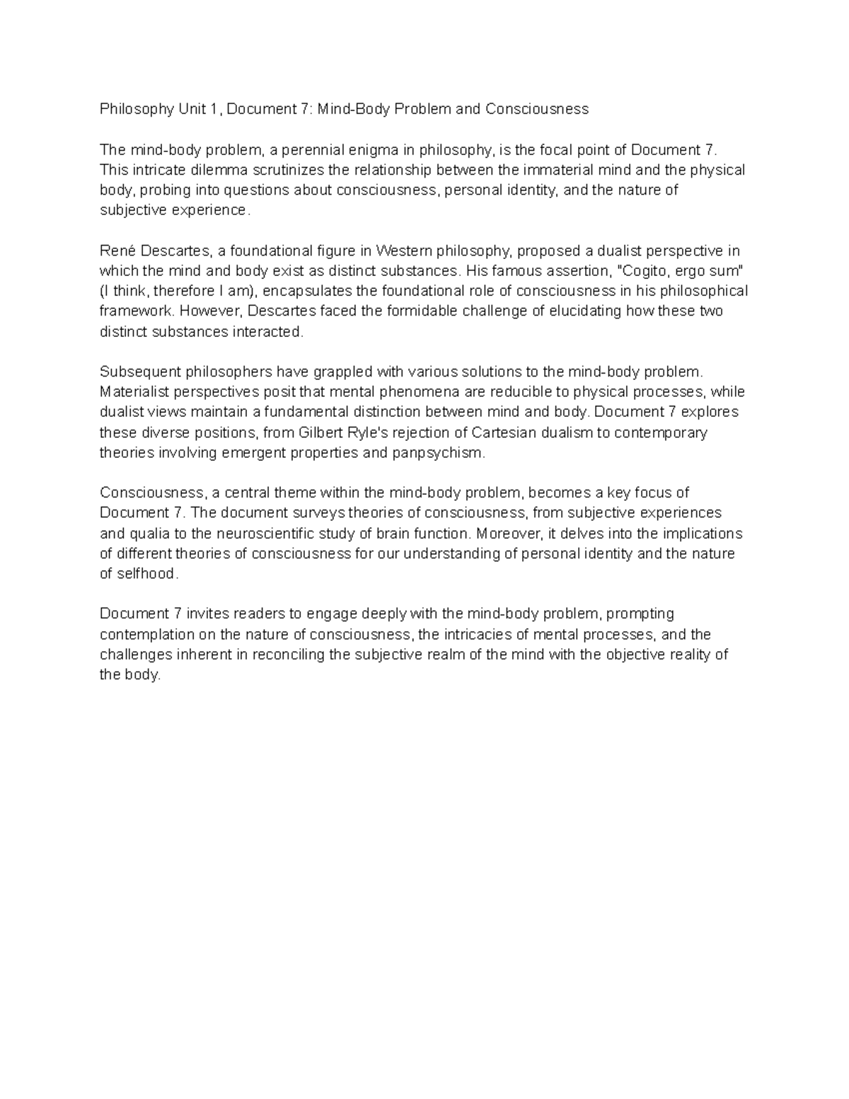 Philosophy 1-7 - Unit 1-7 Notes/Answers - Philosophy Unit 1, Document 7 ...