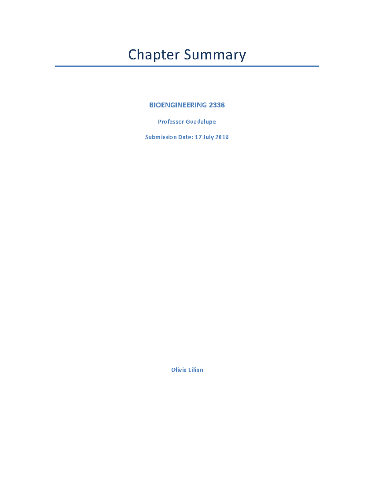 Bioengineering-2338-Chapter Summary - Chapter Summary BIOENGINEERING ...
