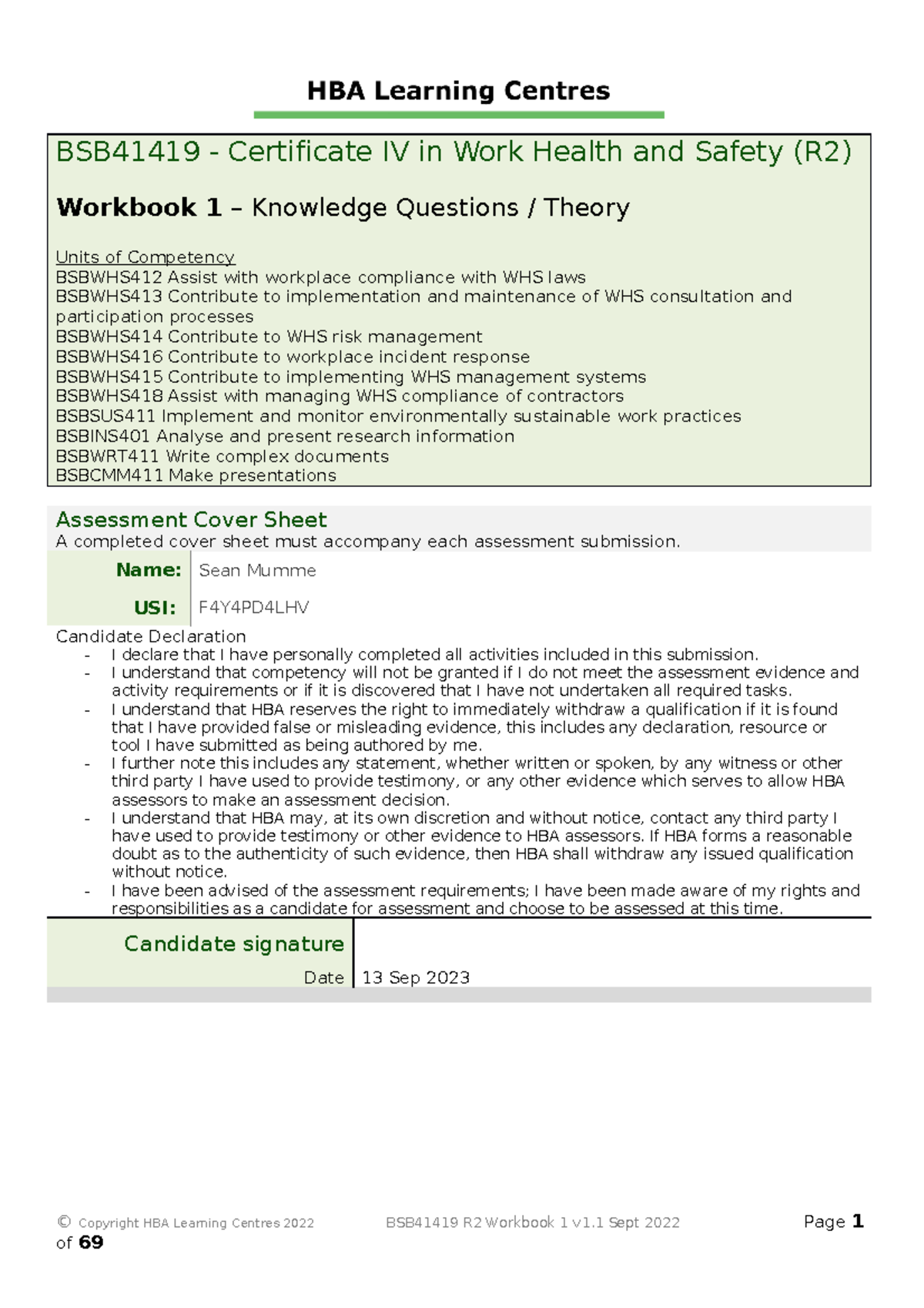 Bsbwhs 414 Contribute to WHS risk management - BSB41419 - Certificate IV in Work Health and ...