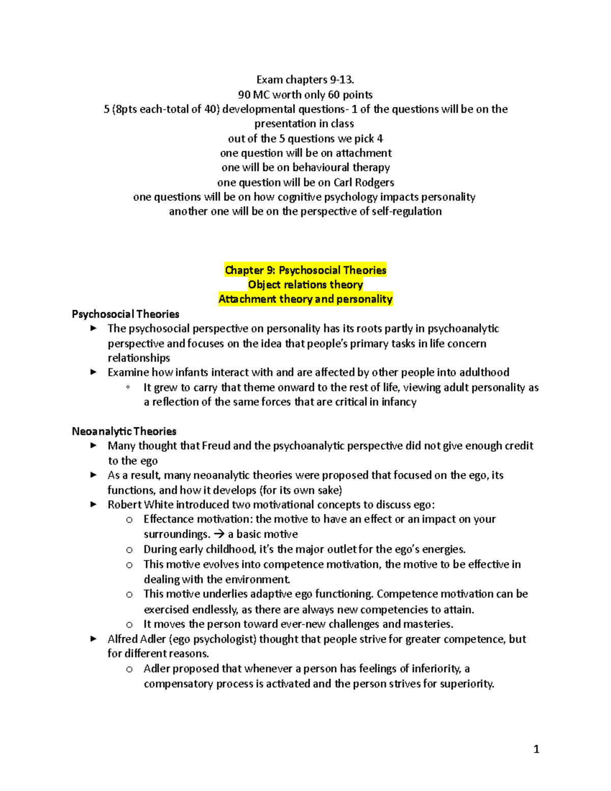 PSYC 321 Notes for Final exam - Exam chapters 9-13. 90 MC worth only 60 ...