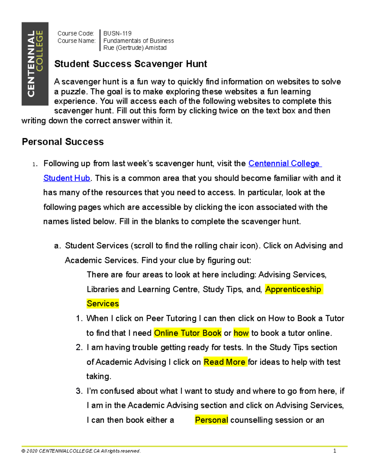 Scavenger Hunt Week 2 - wsvdlwl - Course Code: BUSN- Course Name ...