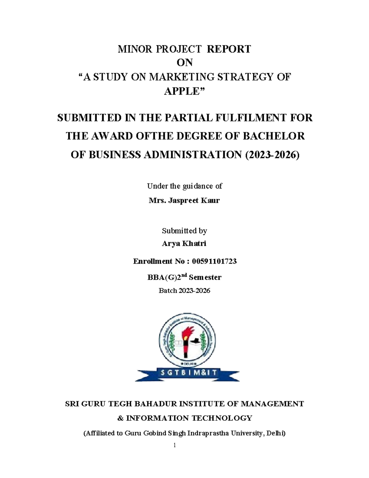 Arya Khatri (minor project) - MINOR PROJECT REPORT ON “A STUDY ON ...