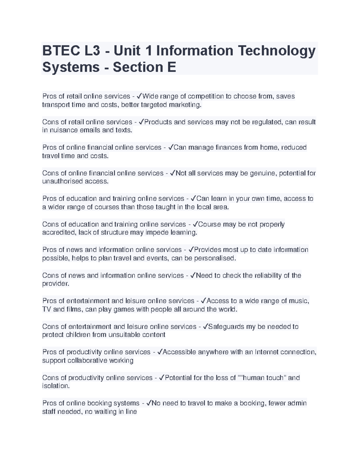 BTEC L3 - Unit 1 Information Technology Systems - Section E - Cons of ...