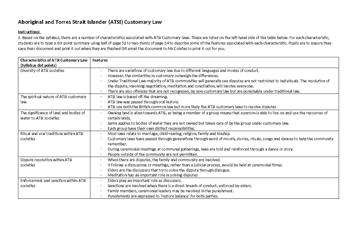 ATSI Customary Law Year 11 - Aboriginal and Torres Strait Islander ...