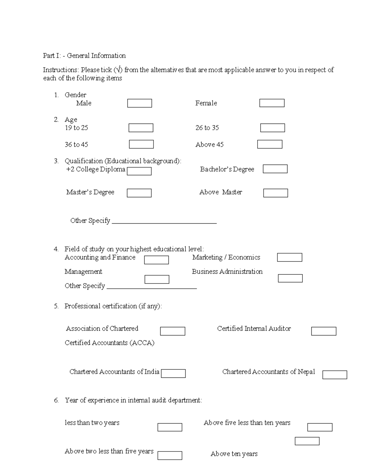 Questionaire - Questions for thesis by Sudeep Bista - Part I: - General ...