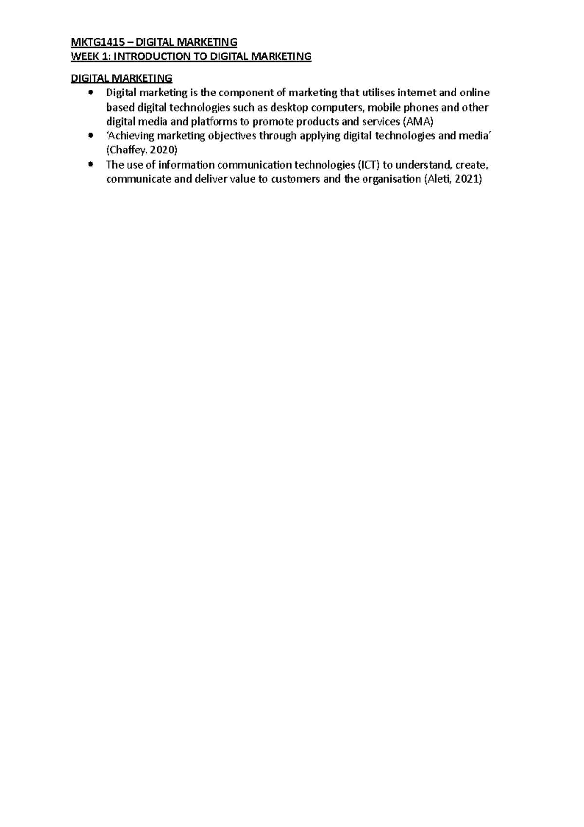 Digital Marketing Lecture Notes - WEEK 1: INTRODUCTION TO DIGITAL ...