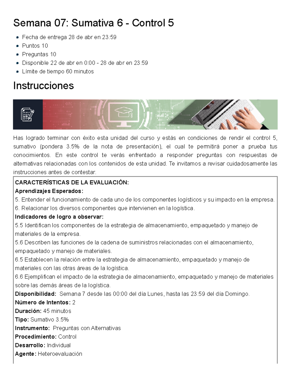 Semana 07 Sumativa 6 - Control 5 202405.1872 Gestión Logística - Semana 07: Sumativa 6 - Control ...