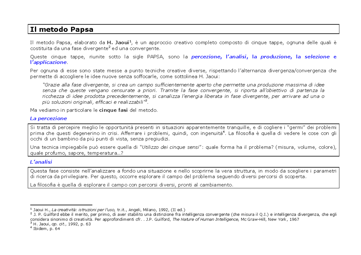 Il metodo papsa - Jaoui 1 , è un approccio creativo completo composto ...