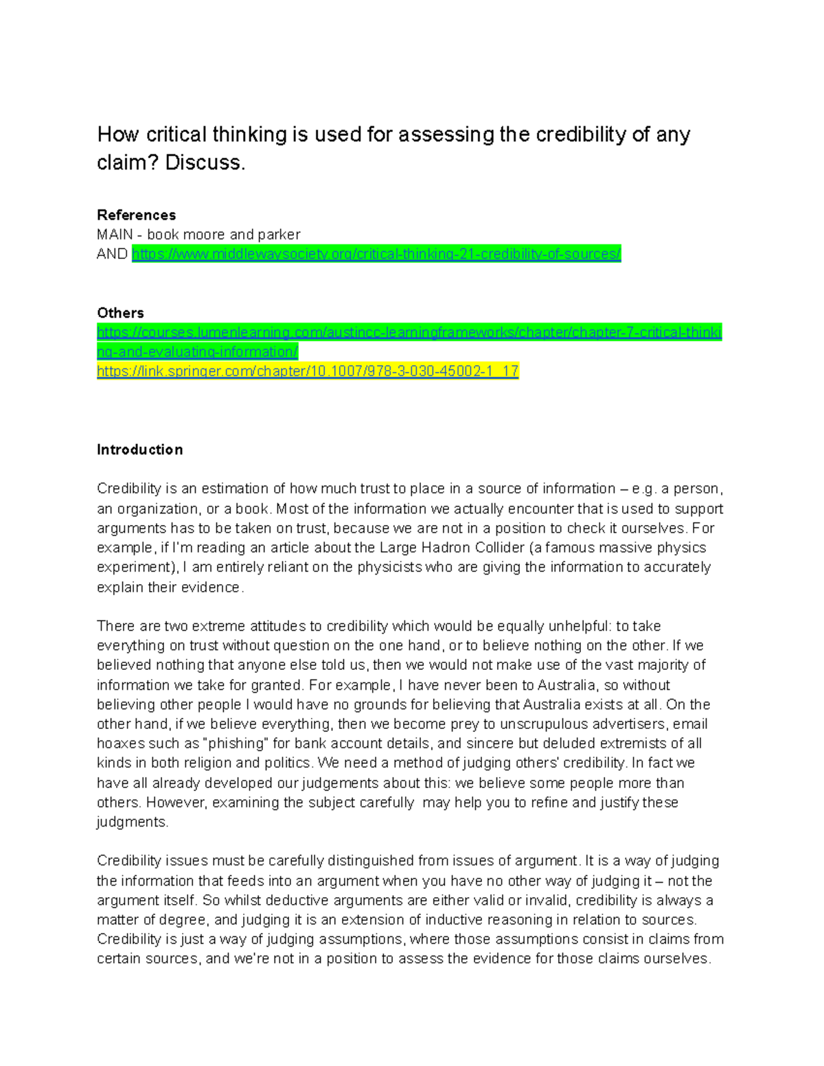 CT credibility of claims - How critical thinking is used for assessing ...
