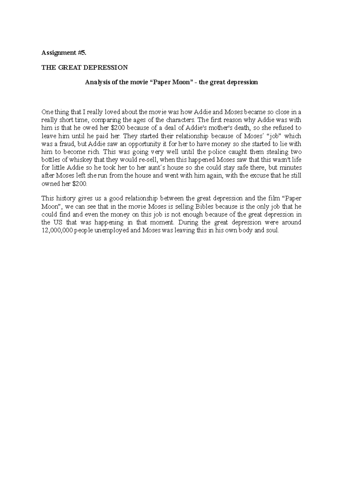 THE Great Depression - Assignment #5. THE GREAT DEPRESSION Analysis of ...