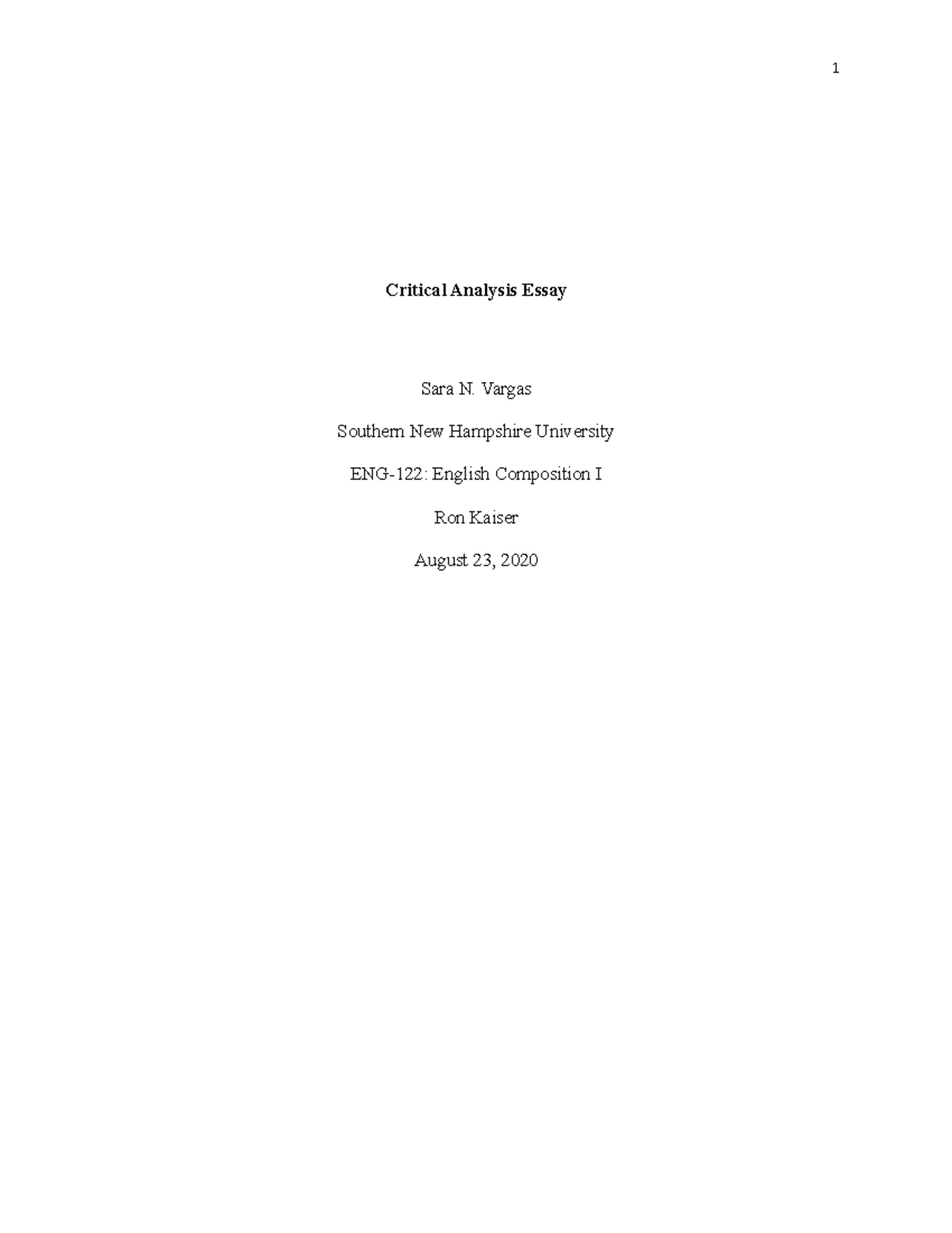 Critical Analysis Essay - Vargas Southern New Hampshire University ENG ...