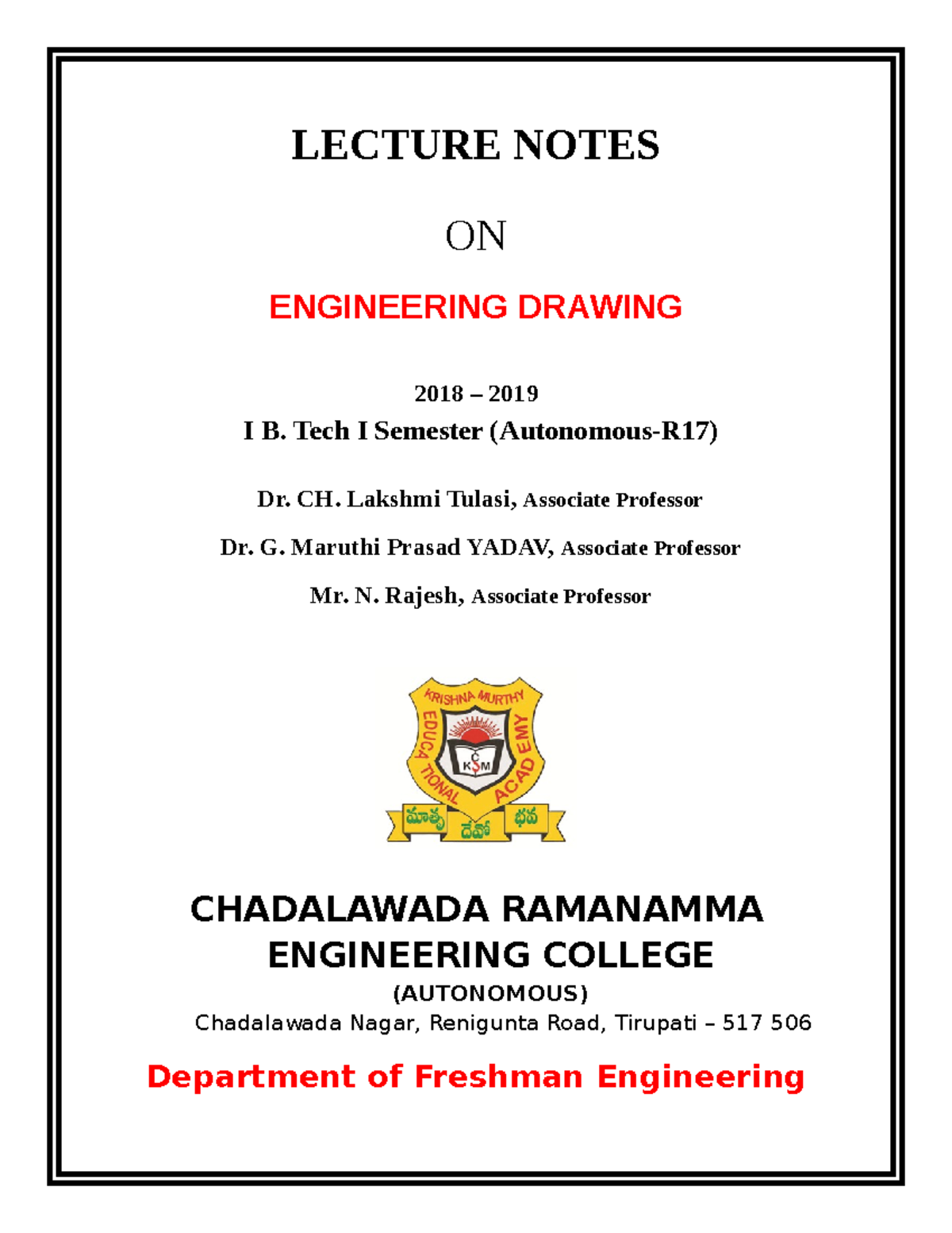 Engineering Drawing - lecture notes - LECTURE NOTES ON ENGINEERING ...