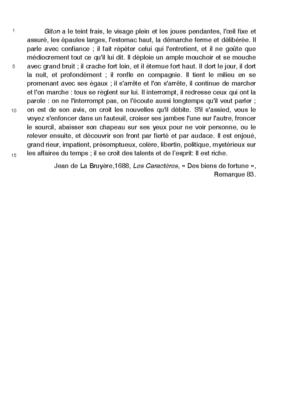 Portrait de Giton - Texte Les Caractères - Giton a le teint frais, le visage plein et les joues ...