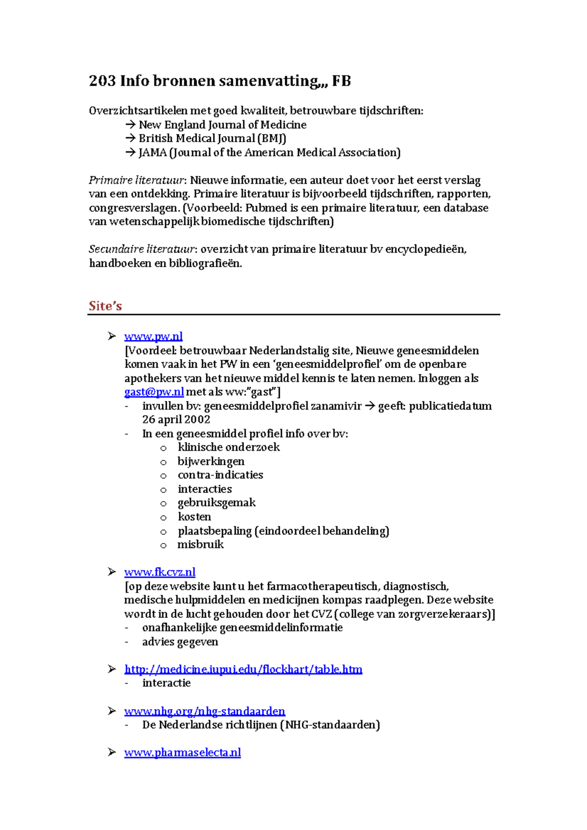 informatiebronnen overzicht - 203 Info bronnen samenvatting,,, FB ...