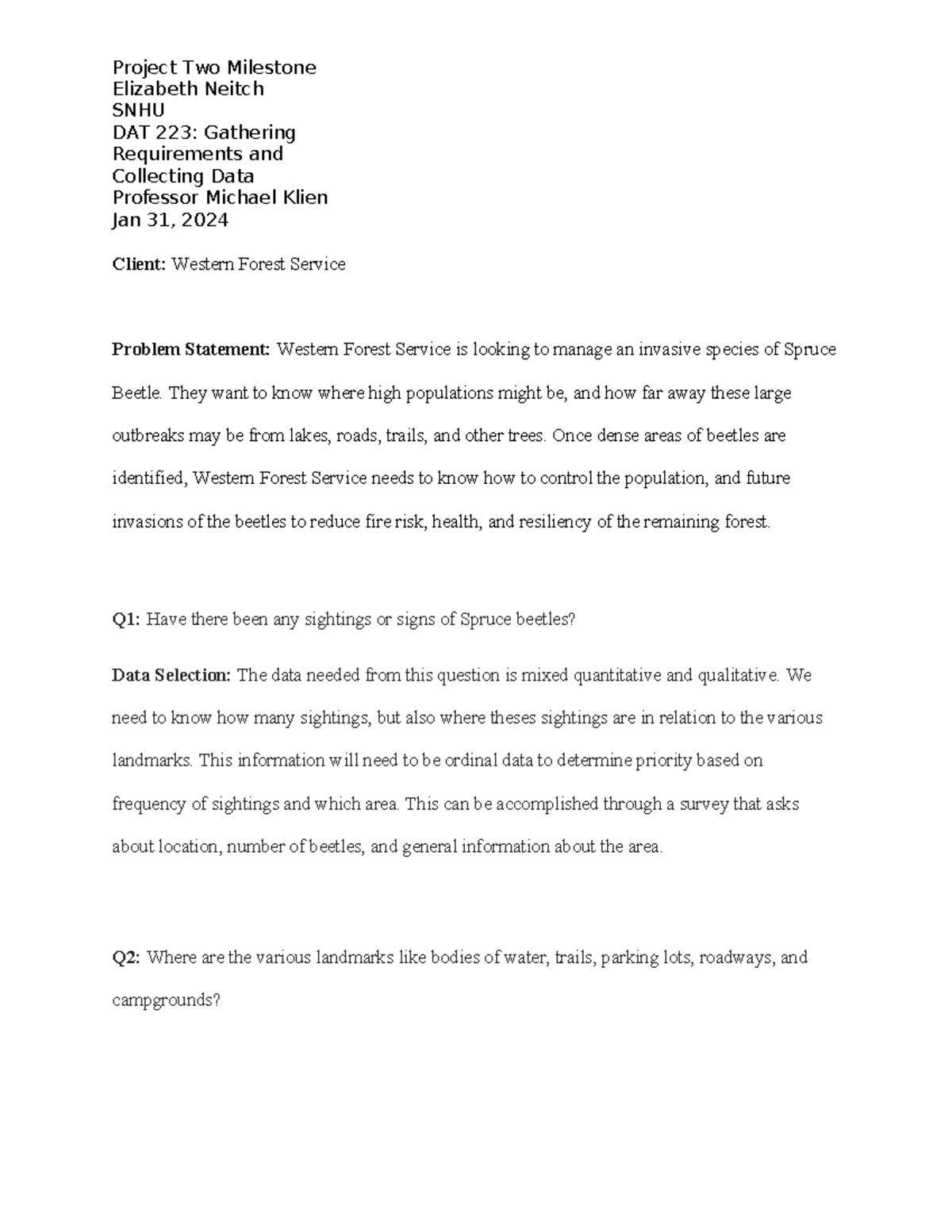 Project Two Milestone - western forest service - Project Two Milestone ...