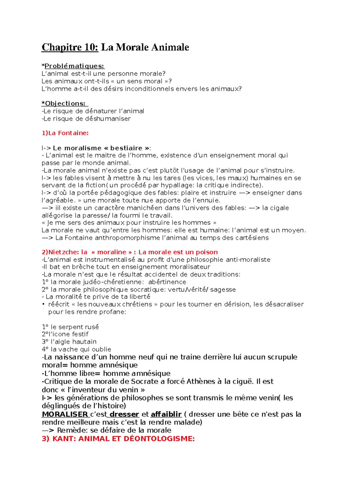 Chapitre 10 - Notes de cours 4 - Chapitre 10: La Morale Animale ...