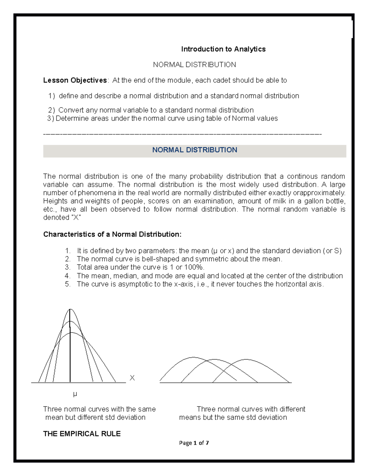 Statistical Module Normal Curve - Introduction to Analytics NORMAL ...
