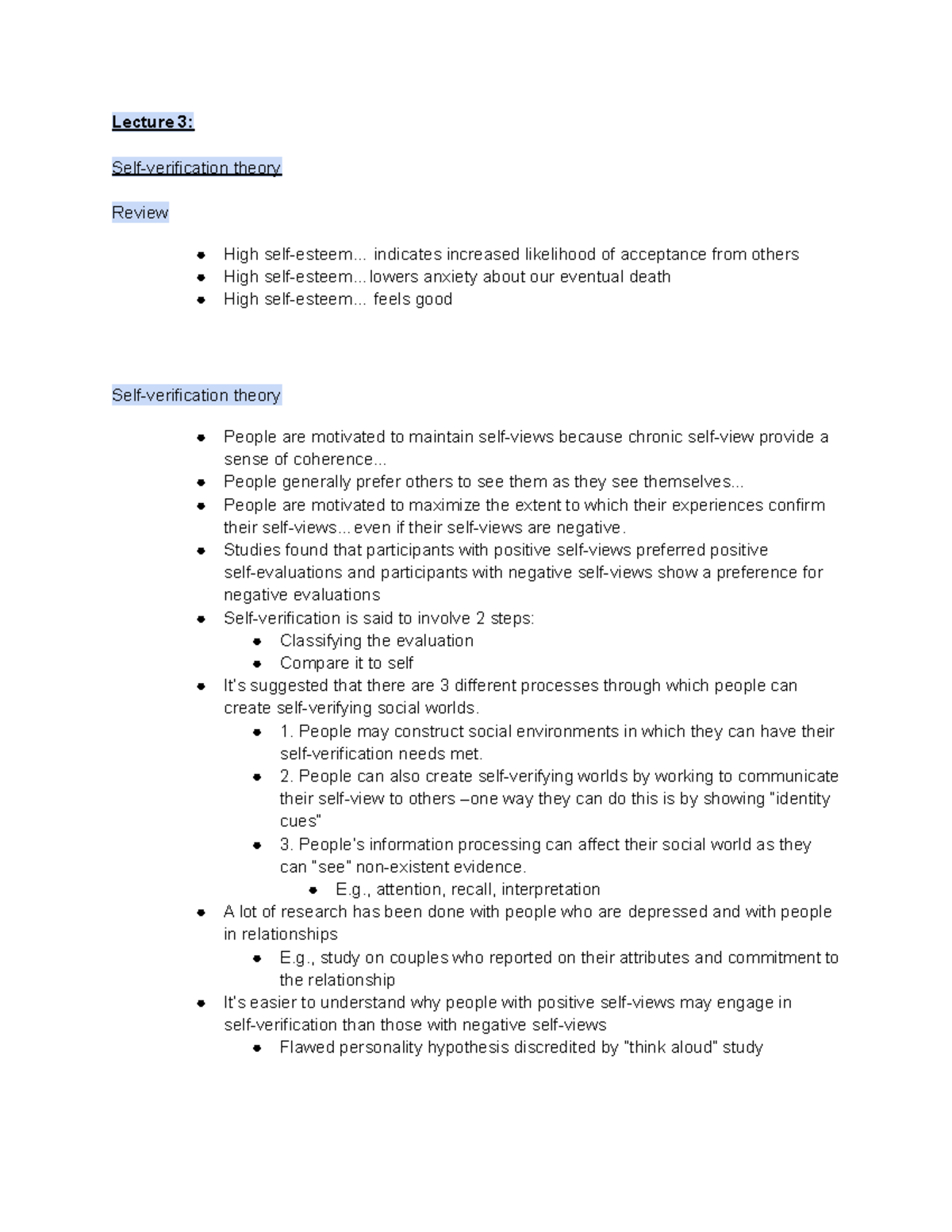 Lecture 3 - 2yy3 - Lecture 3: Self-verification theory Review High self ...