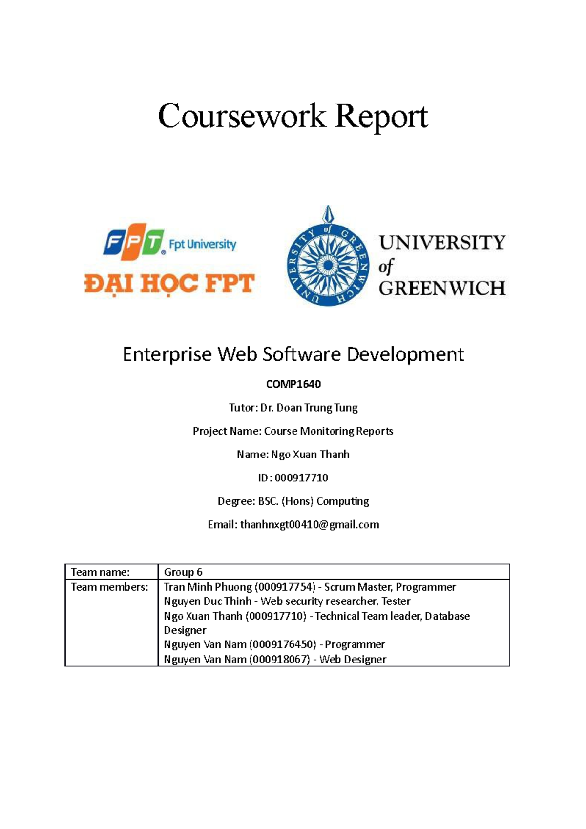 COMP1640 CW Report-Thanhnx-GT00410 - Coursework Report Enterprise Web Software Development COMP ...
