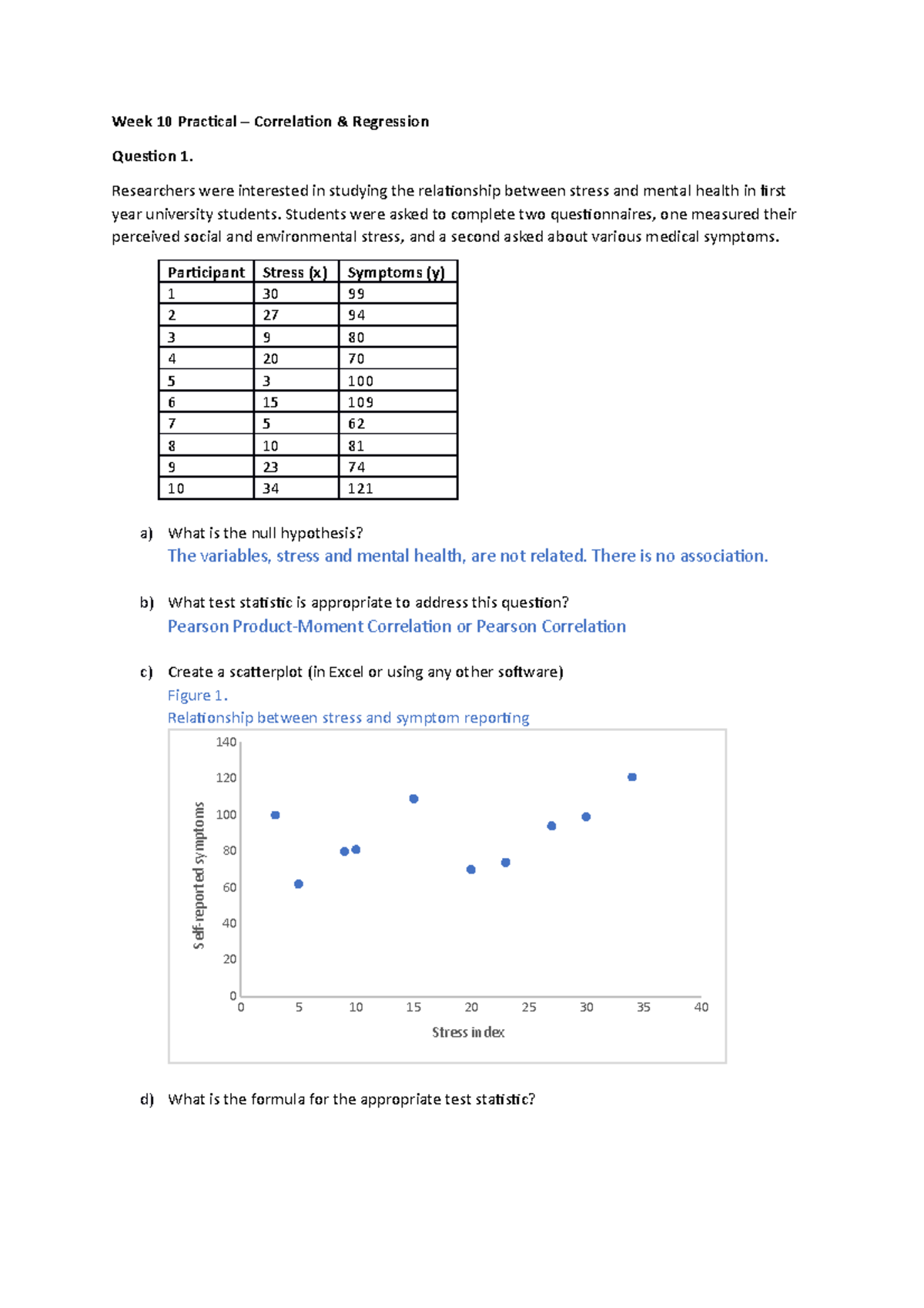 Week 10 Answers for Correlation & Regression Practice Questions - Week ...
