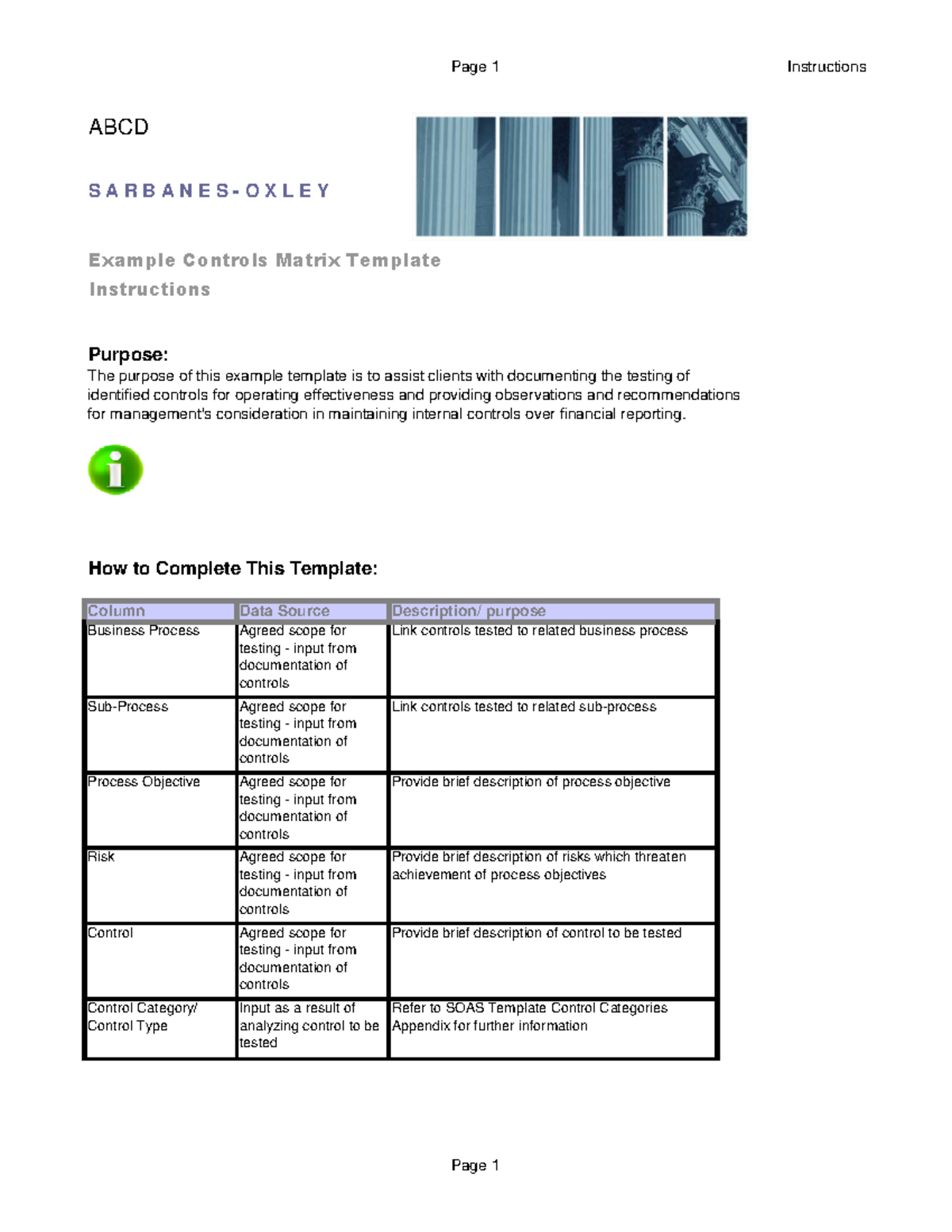 Risk Controls Matrix Template - Page 1 Instructions ABCD S A R B A N E ...