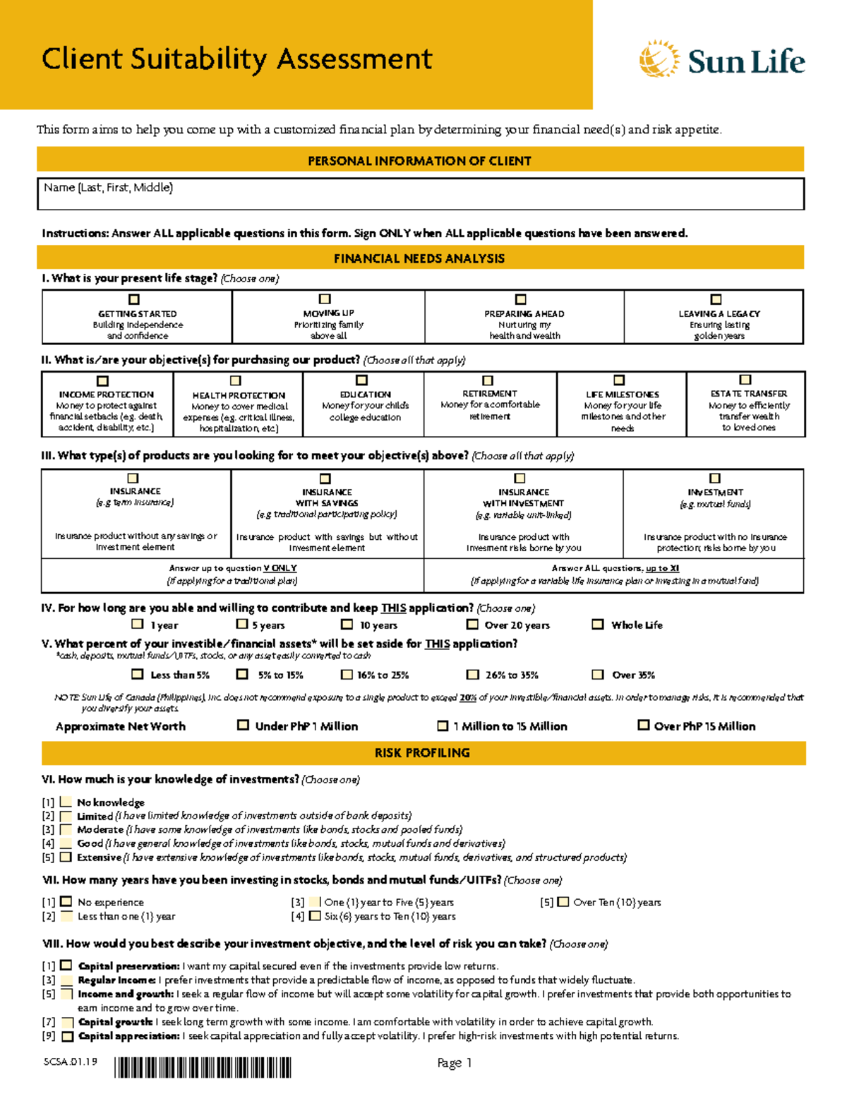 Slocpi Client Suitability Assessment 10Jun19F - ####### SCSA. SCSA This ...
