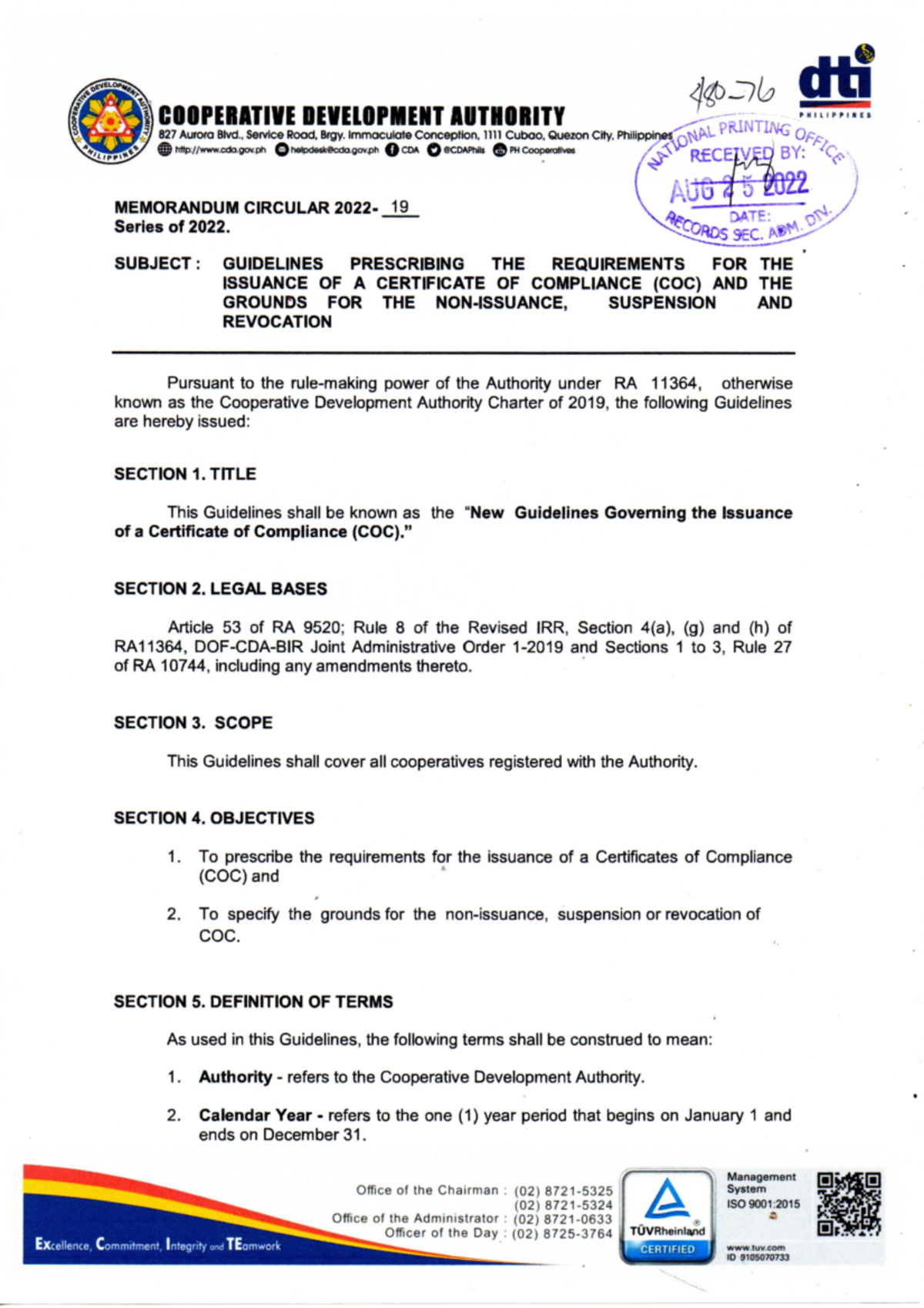 Guidelines Prescribing the Requirements for the Issuance of a ...